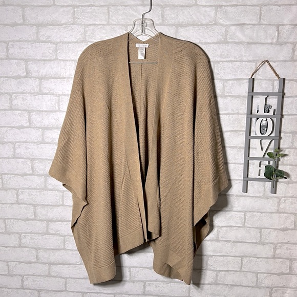 J. Jill | Sweaters | Jjill Tan Perforated Silkwoolcotton Blend Shawl ...